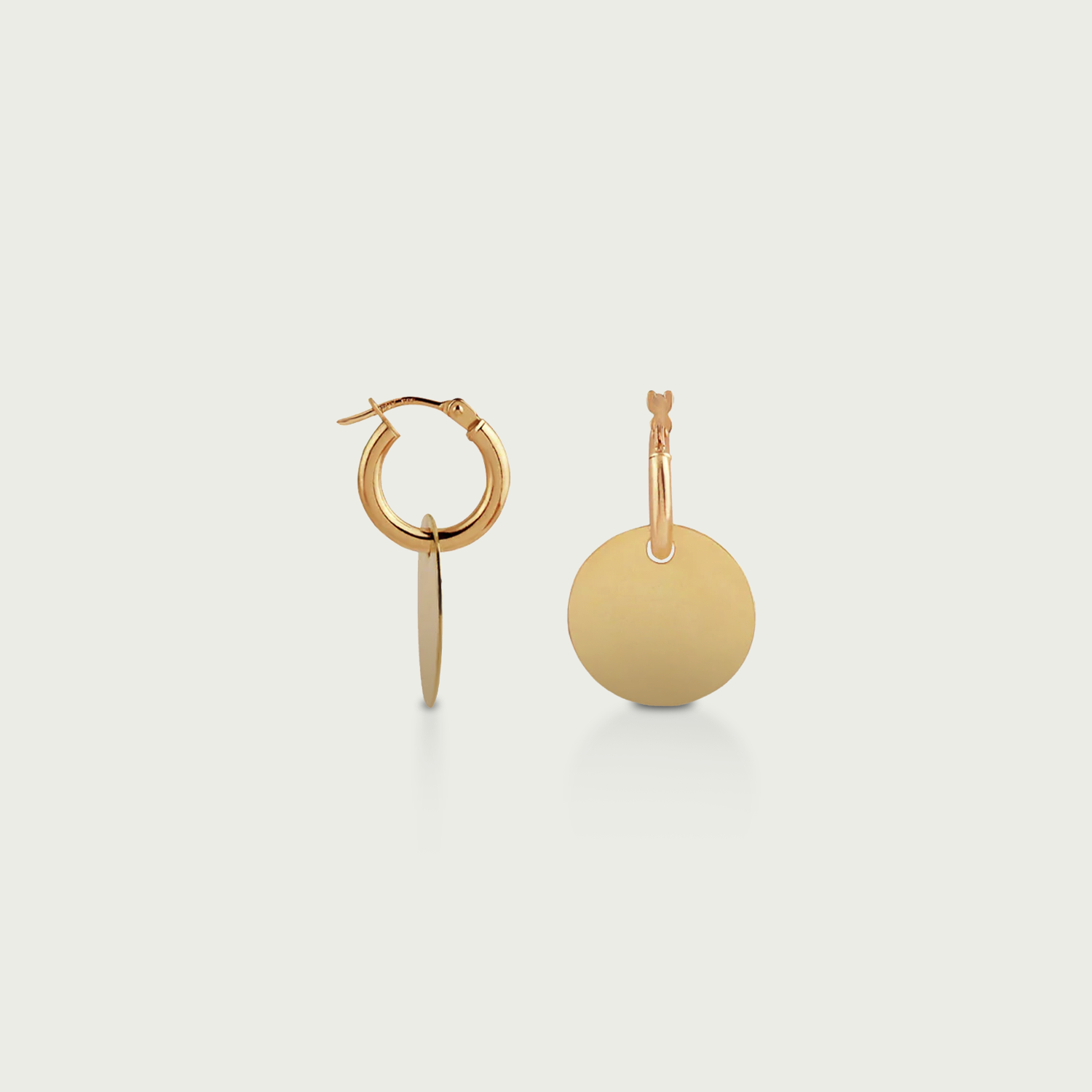 Hoop Earrings with Removable Engravable Big Disc Charm